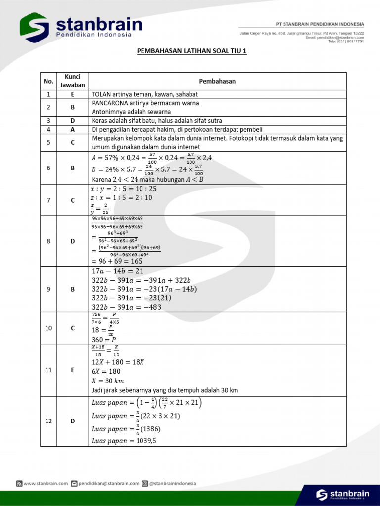 Latihan Soal Tiu 1 Pembahasan | PDF