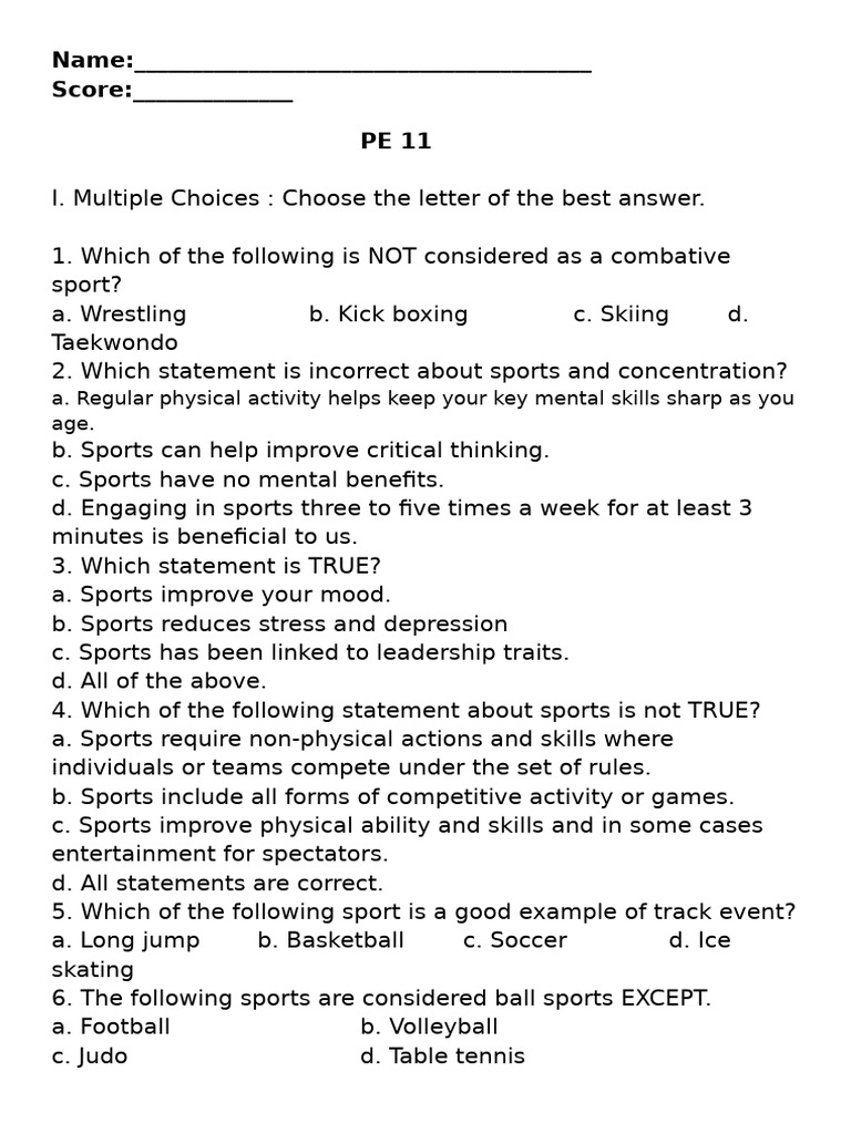 Sports Knowledge Quiz and Stress Indicators | PDF | Sports | Volleyball