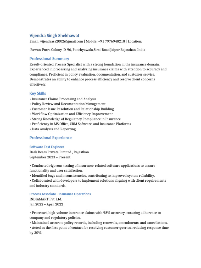 Vijendra Singh Shekhawat Resume | PDF | Software | Customer Relationship Management