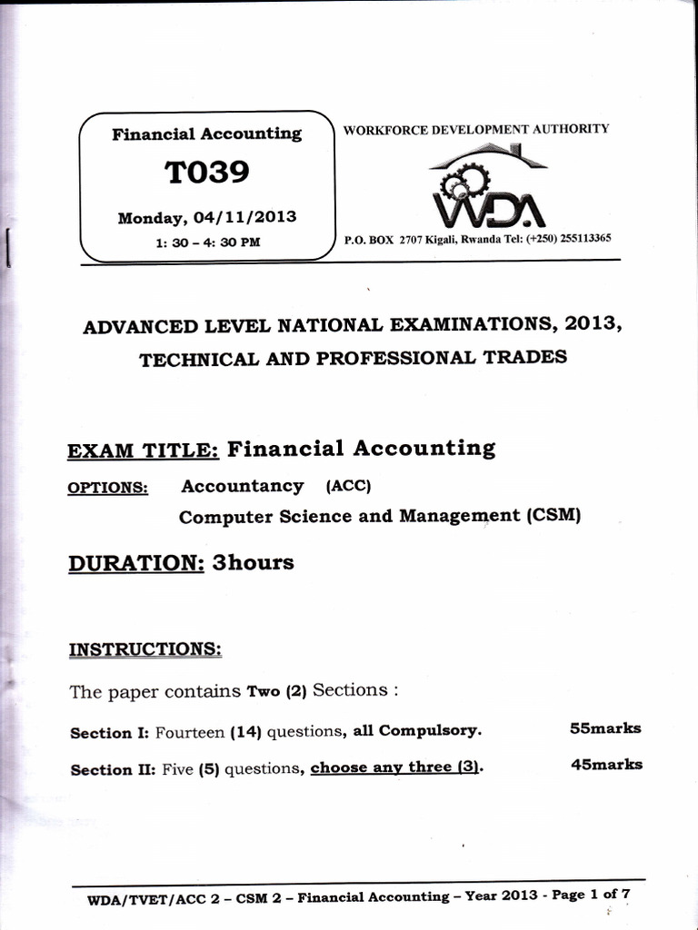 Financial Accounting Exam Paper 2013 | PDF | Net Income | Financial ...