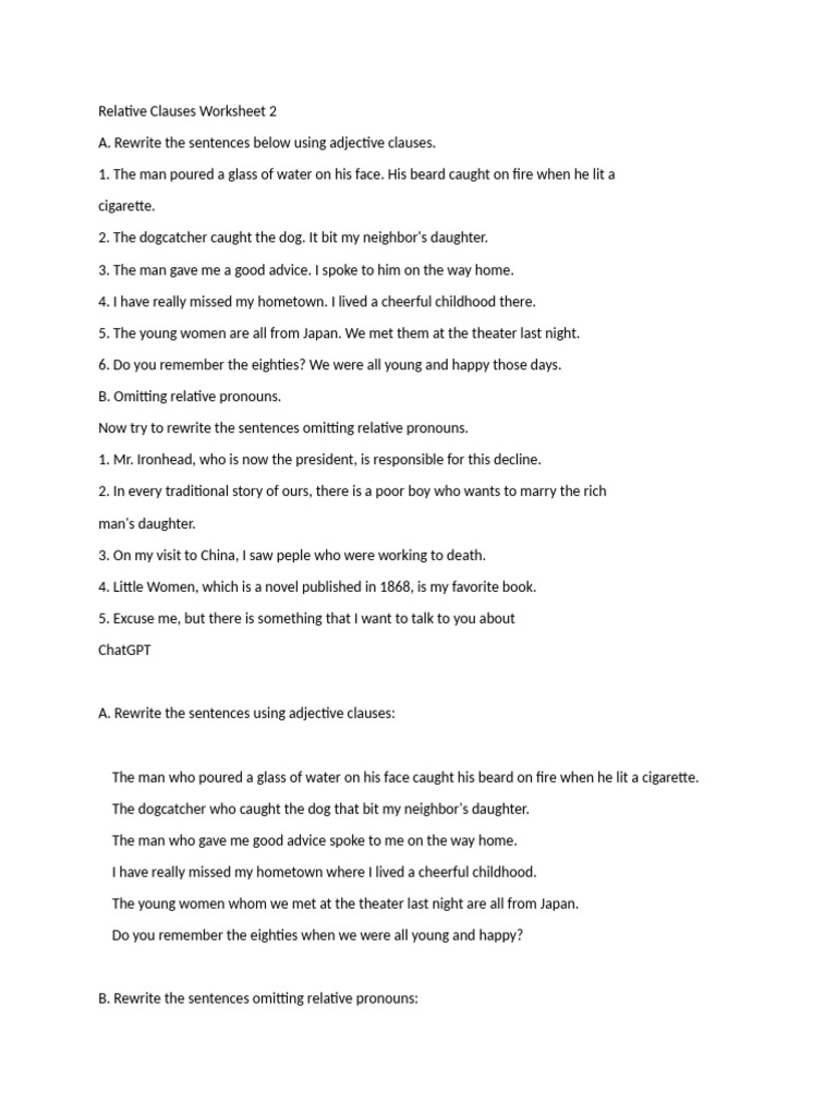 Relative Clauses Worksheet 2 | PDF | Syntax | Languages