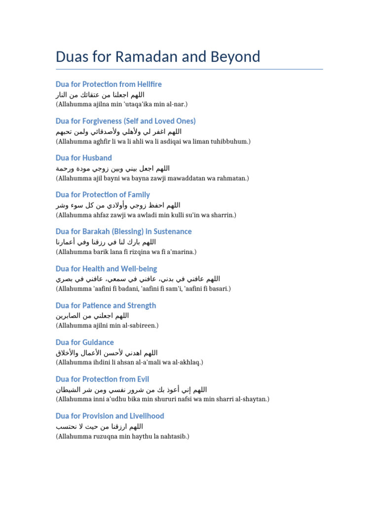 Duas With Transliteration For Ramadan and Beyond | PDF