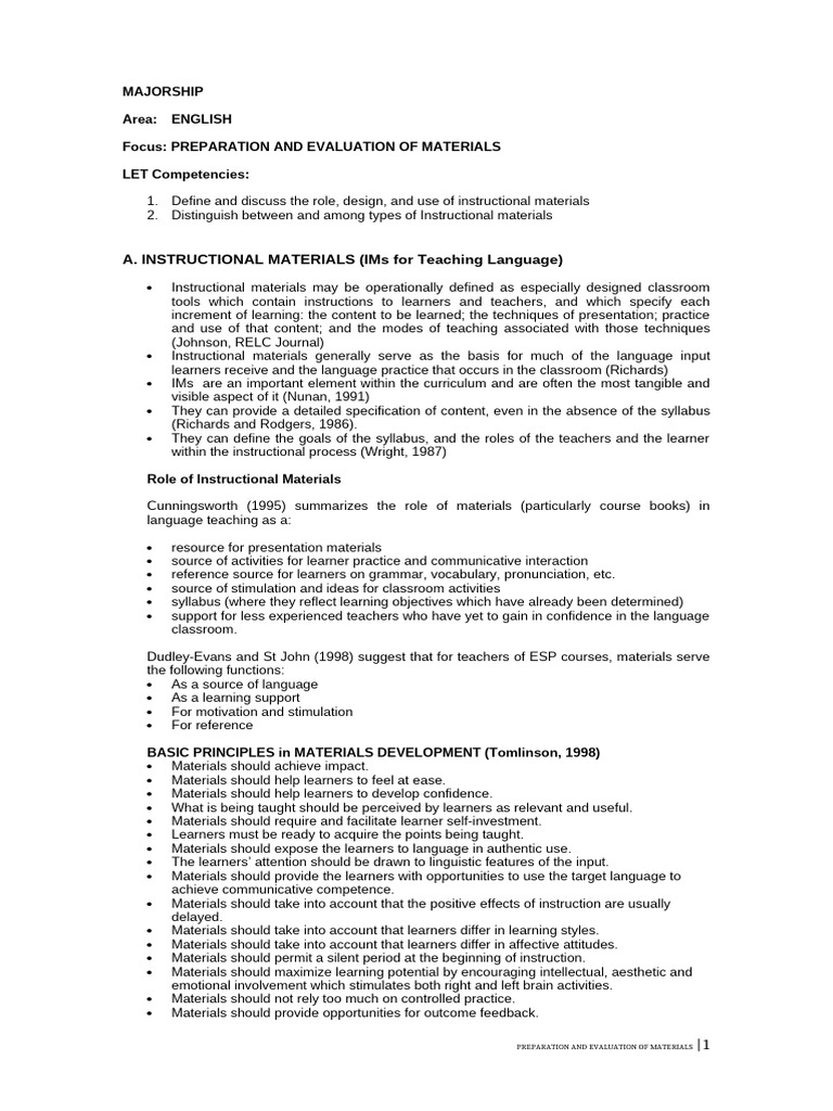 Preparation and Evaluation of IMs | PDF | Learning | Language Education