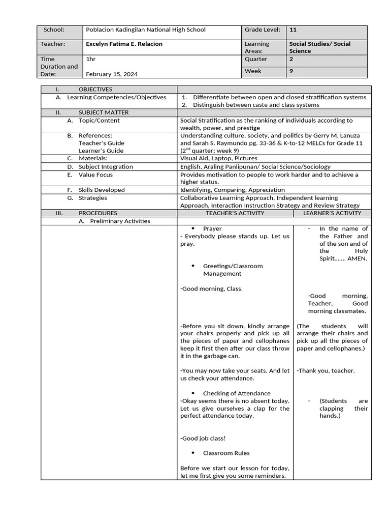 Stratification Lesson Plan | PDF | Social Stratification | Social Status