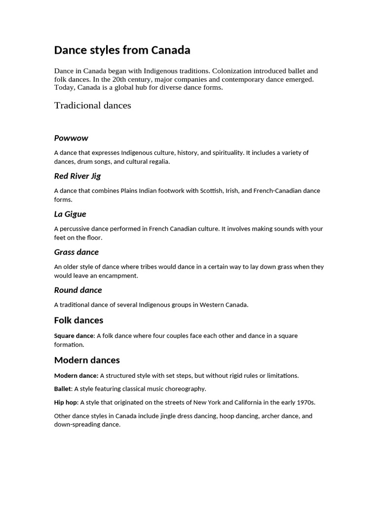 Canadian Dance Styles Overview | PDF