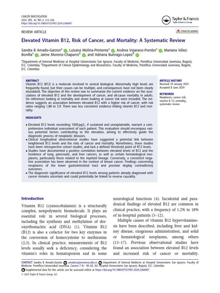 Elevated B12: Cancer & Mortality Risk | PDF | Cancer | Vitamin B12