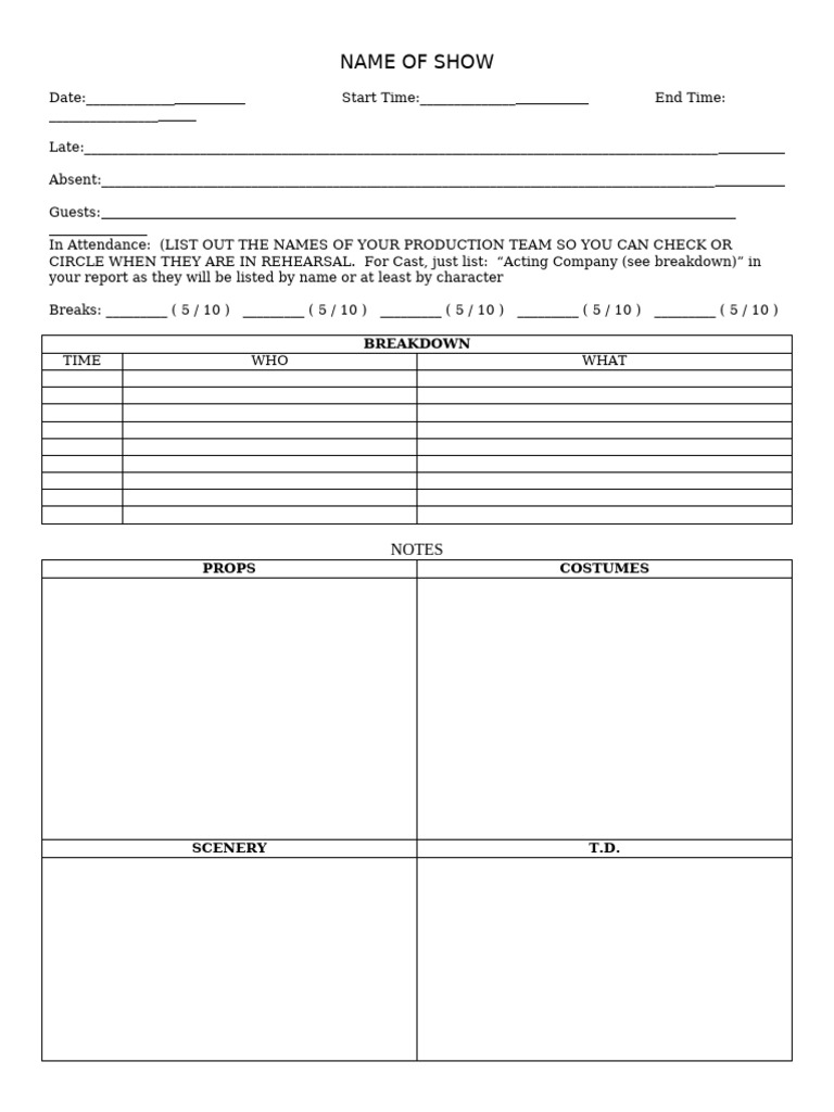 Rehearsal Report Template | PDF