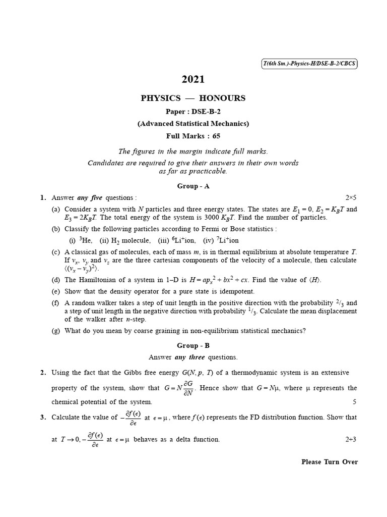 AdphysDSE A2 b20230909115923CU-2021 B.sc. (Honours) Physics Semester-VI Paper-DSE-B-2 QP | PDF ...