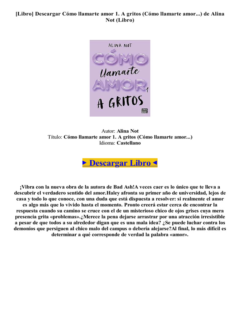Descargar (Libro) Cómo Llamarte Amor 1. A Gritos (Cómo Llamarte Amor... ) de Alina Not | PDF