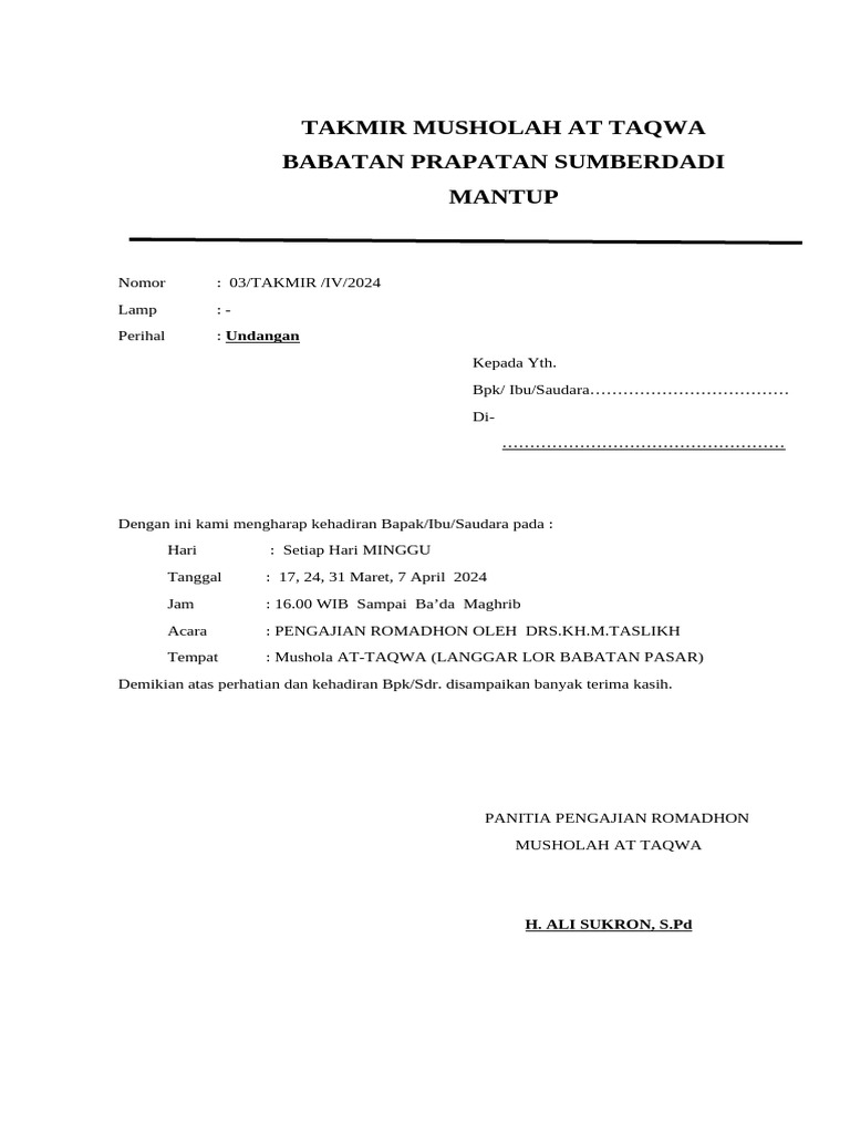 Undangan Pengajian Ramadhan 24 | PDF