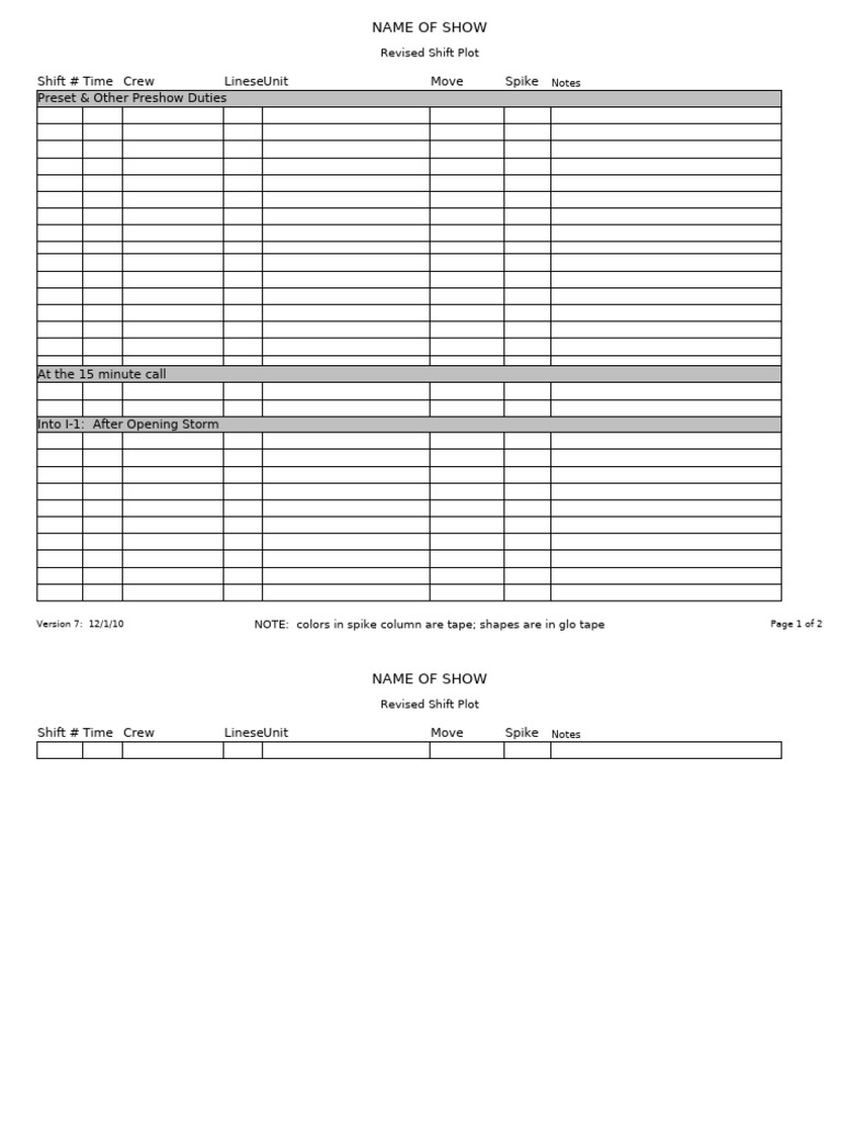 Revised Shift Plot for Theatre Production | PDF