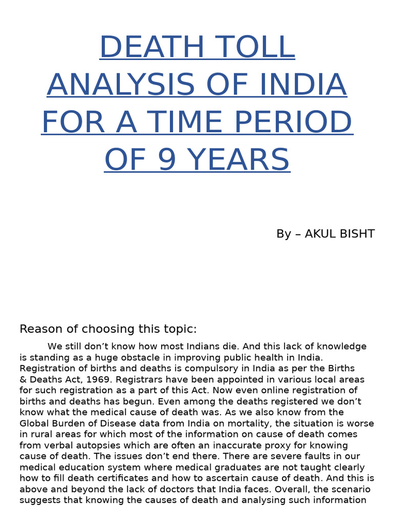 Death Toll Analysis of India For A Time Period of 9 Years | PDF