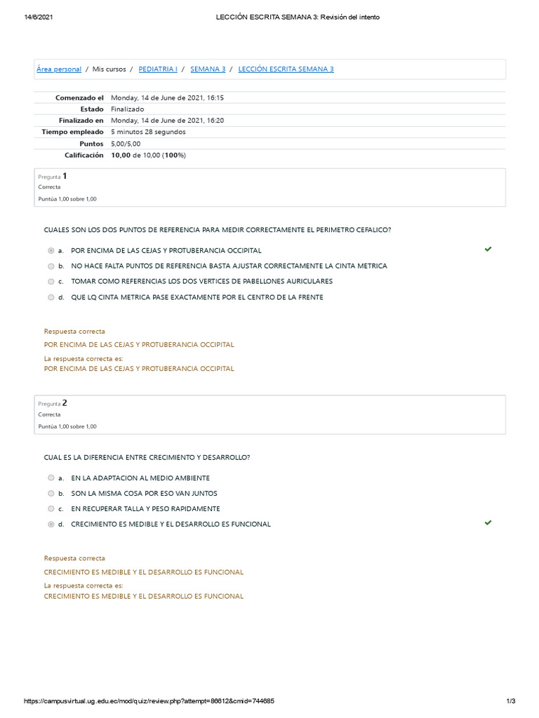LECCIÓN 1 ESCRITA SEMANA 3_ Revisión del intento | PDF
