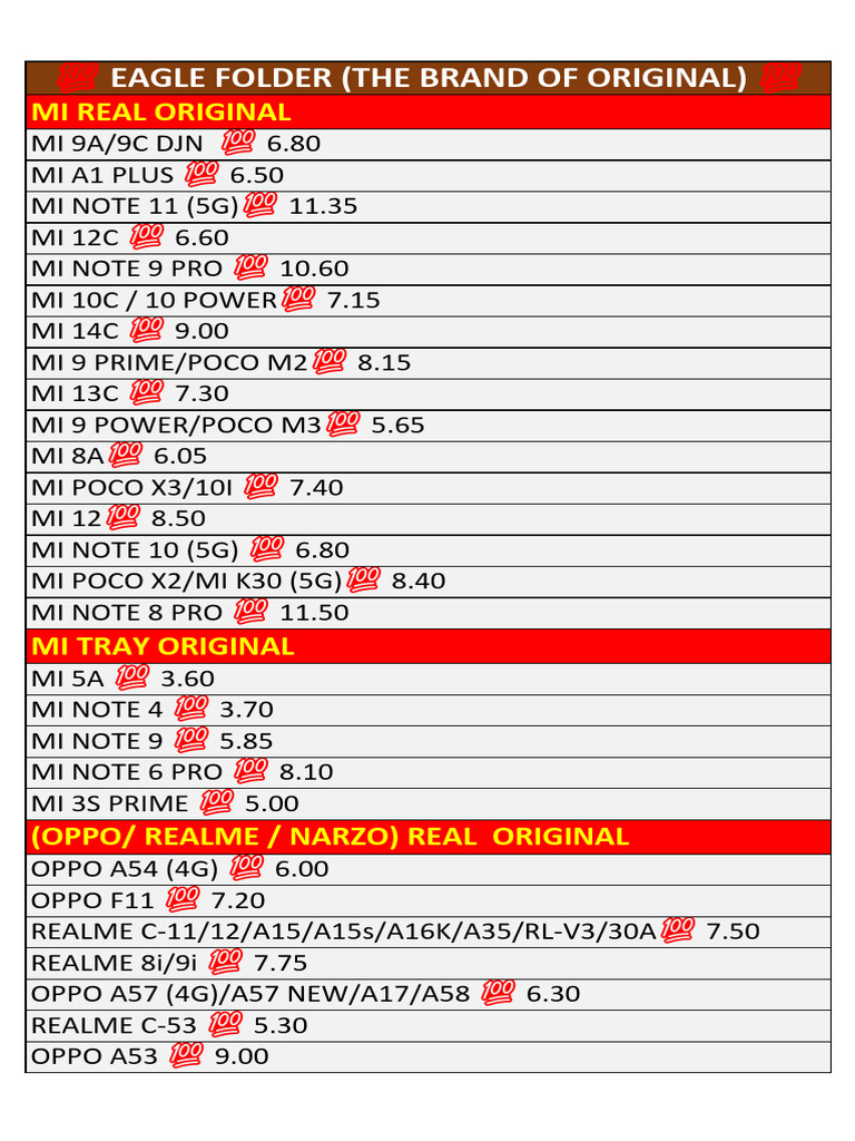 Mobile Folder Price List Overview | PDF | Mobile Phones | Consumer Electronics