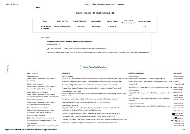 Claim Intimation - Health Insurance | PDF | World Wide Web | Internet & Web