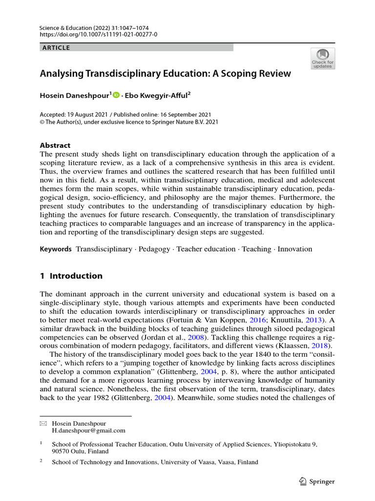 Analysing Transdisciplinary Education | PDF | Interdisciplinarity | Methodology