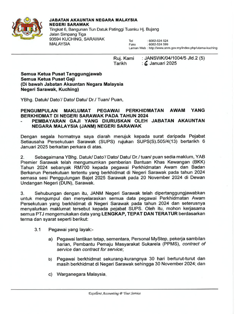 Surat BKK State Tahun 2024 - PTJ | PDF