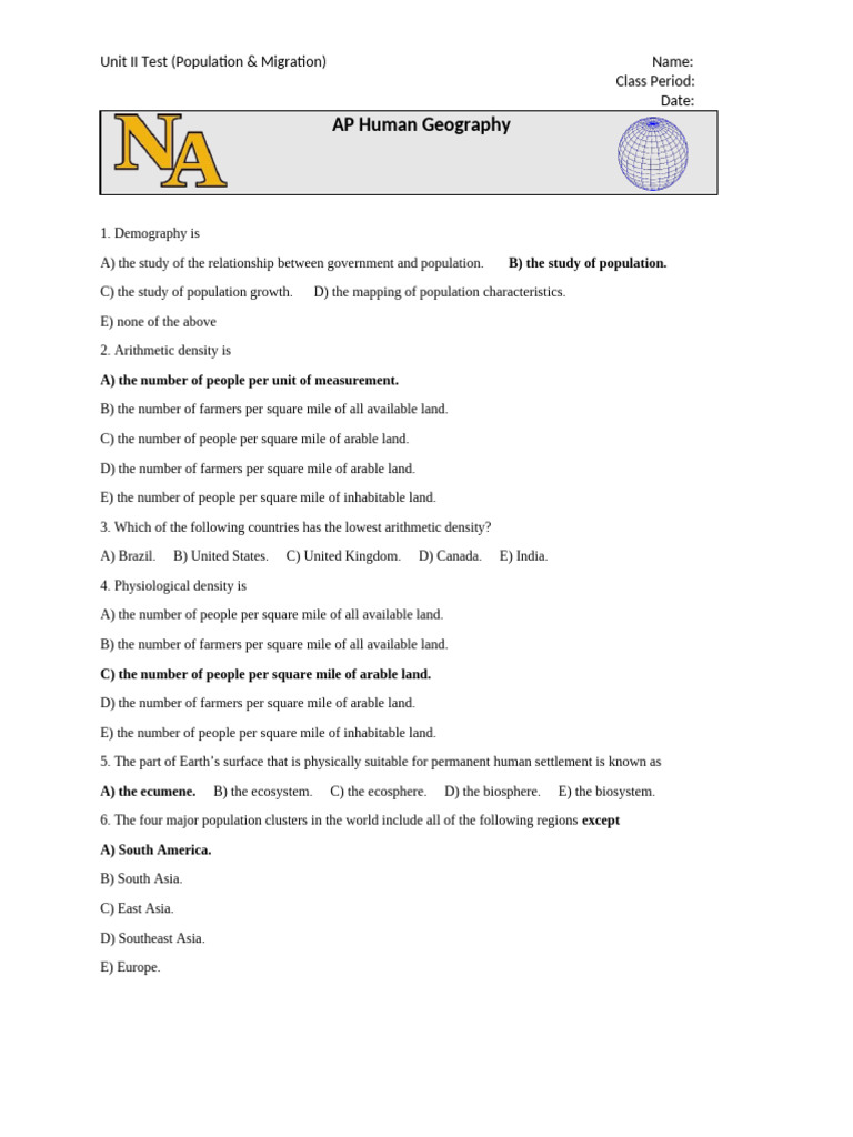 Unit II Test | PDF | Human Migration | Immigration