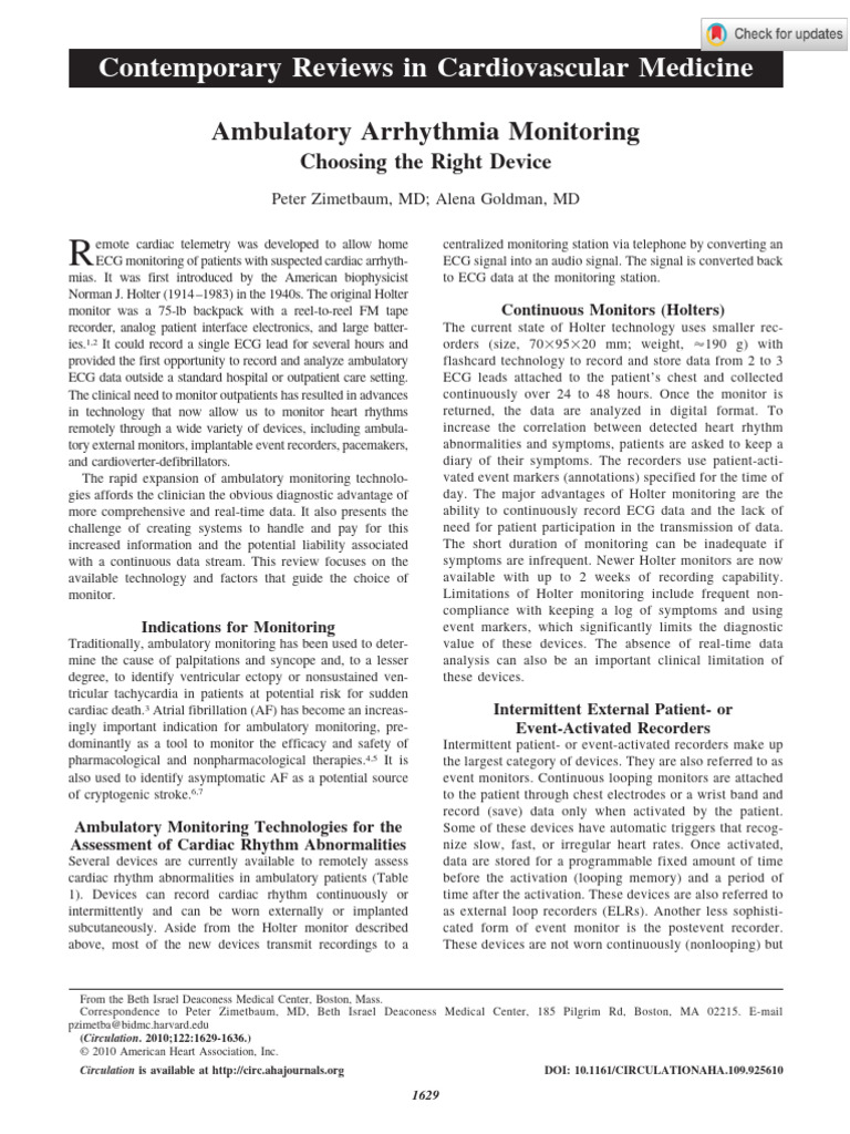 Zimetbaum Goldman 2010 Ambulatory Arrhythmia Monitoring | PDF ...