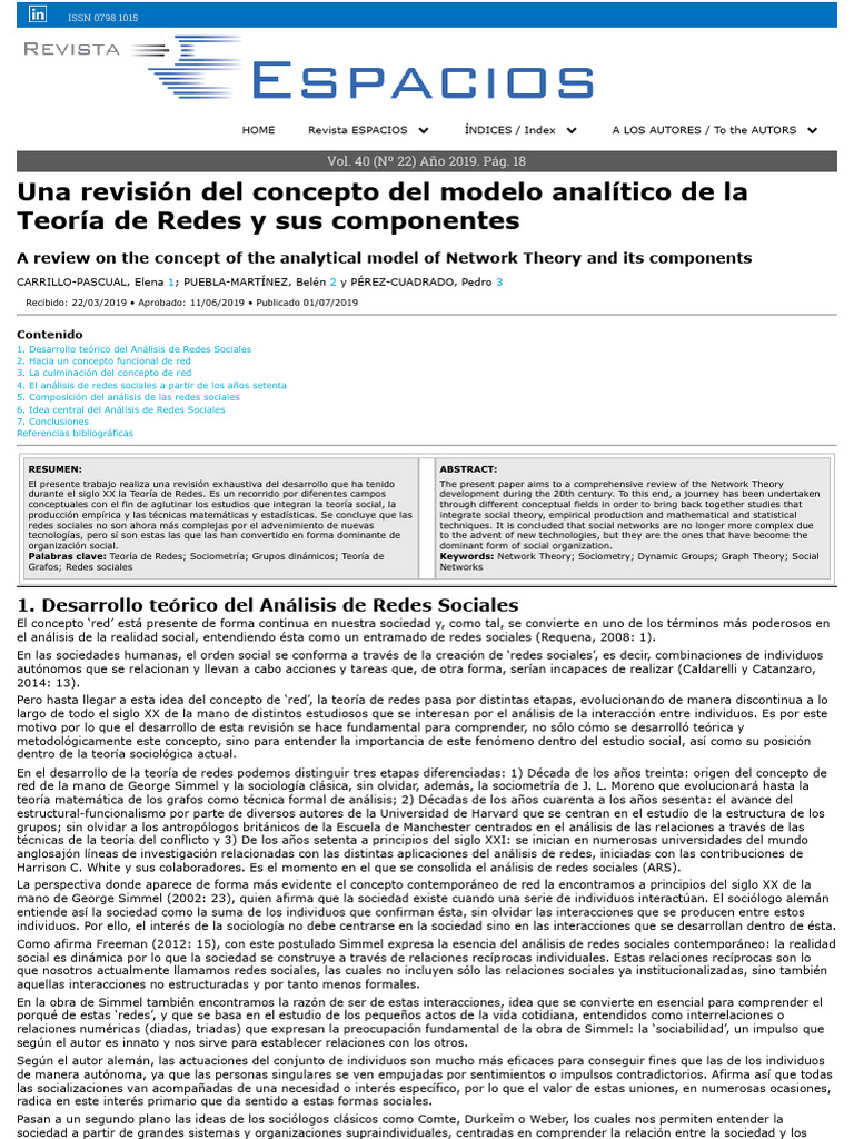 Una Revisión Del Concepto Del Modelo Analítico de La Teoría de Redes y ...
