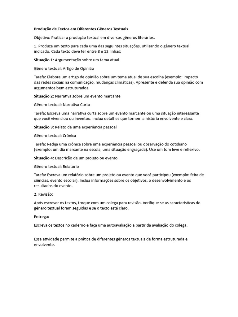 Produção Textual em Gêneros Diversos | PDF
