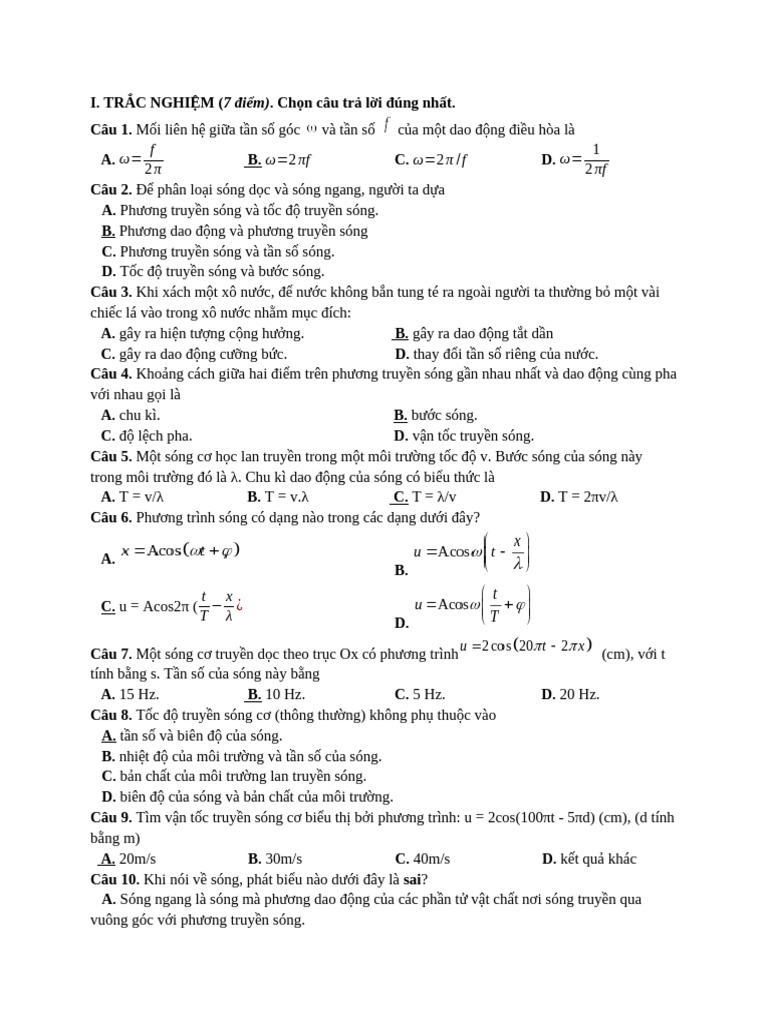 ĐỀ KT VL 11 | PDF