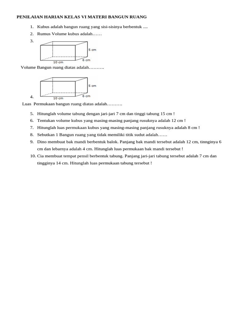Soal Bangun Ruang Kelas VI | PDF