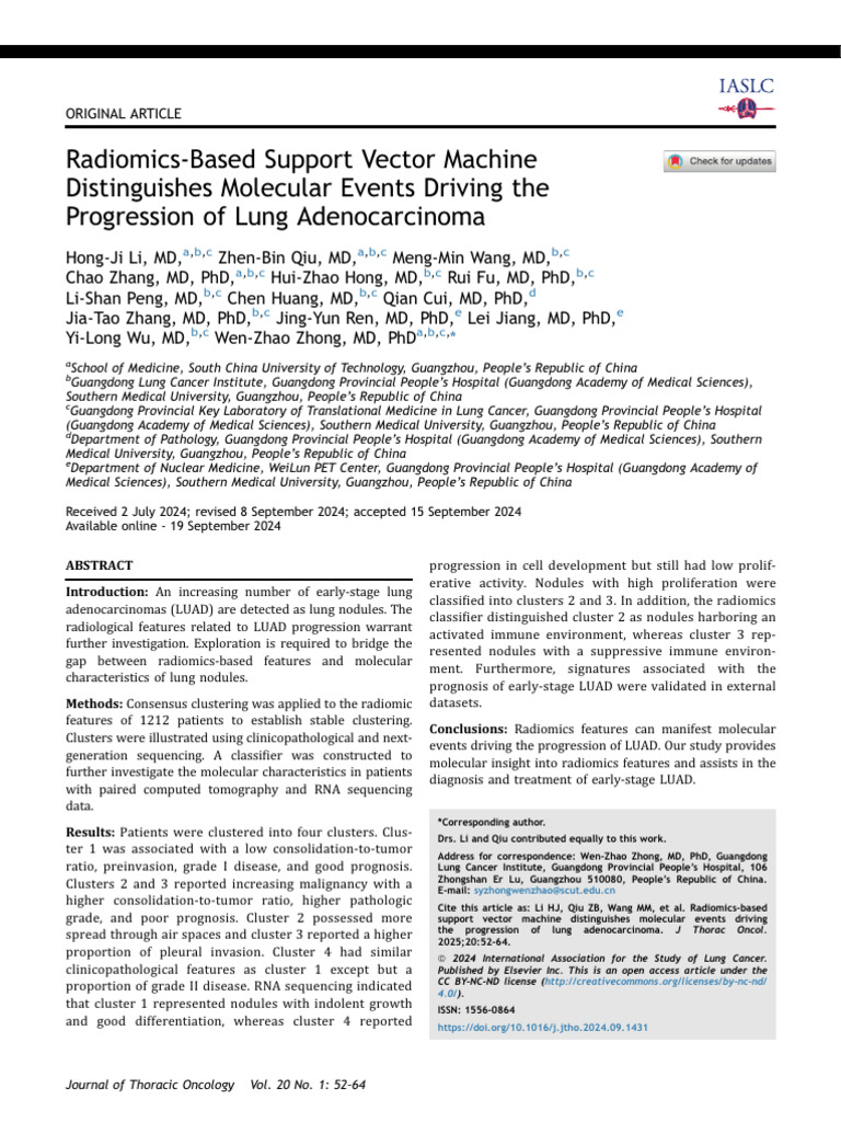 Radiomics Based Support Vector Machine Distinguish | PDF | Complementary Dna | Ct Scan