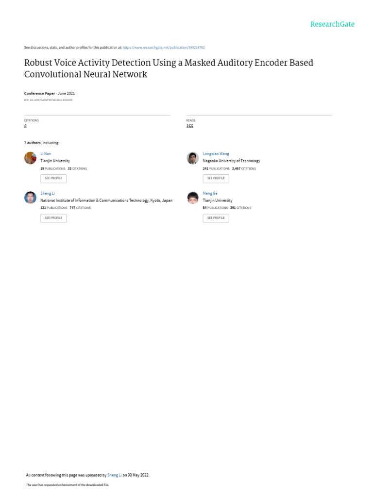 Robust Voice Activity Detection Using A Masked Auditory Encoder Based Convolutional Neural ...