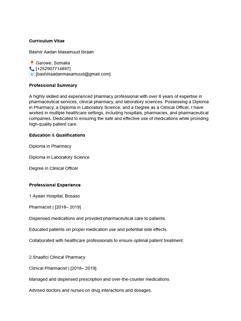 CV DR Bashir Aadan Maxamuud | PDF