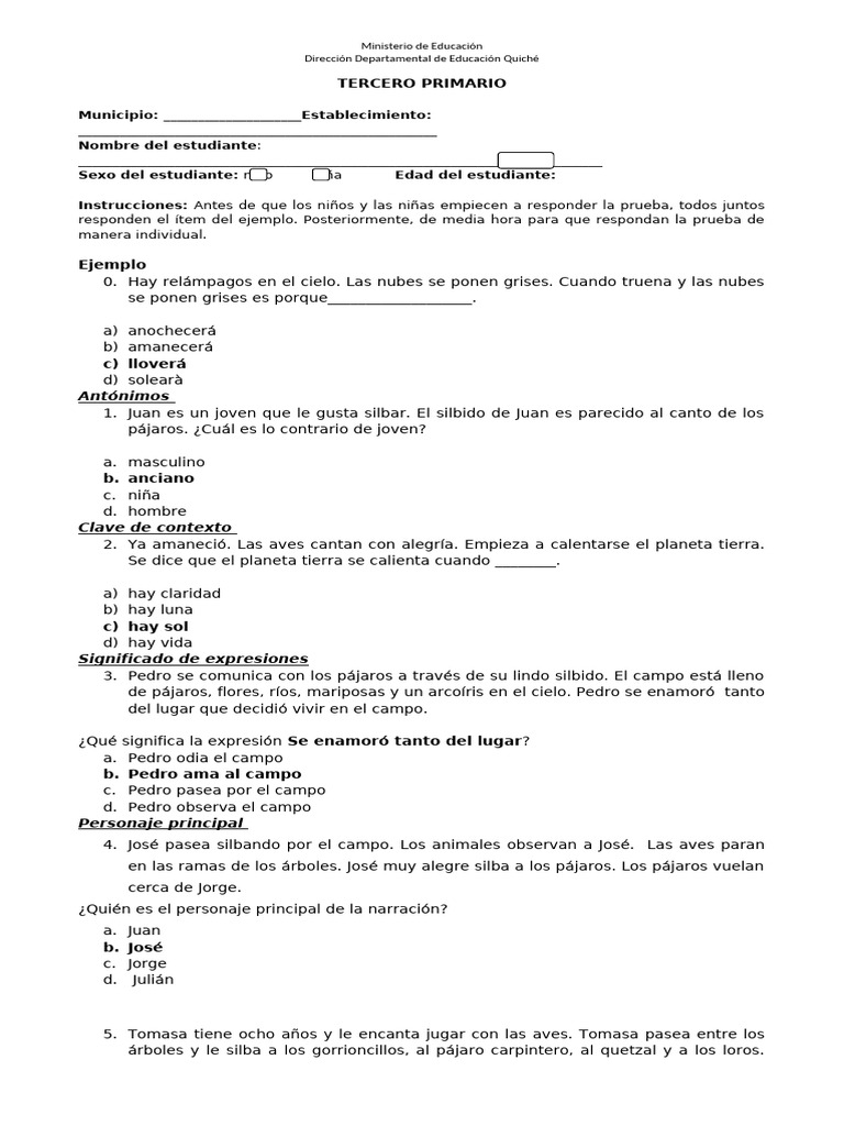 Prueba de Lectura Tercero 02-10-12 - 094106 | PDF