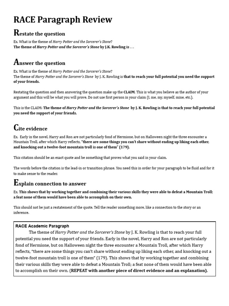 RACE Academic Paragraph - Explanations | PDF