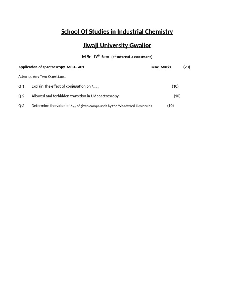Question Paper MSC - 4 Sem-Application of Spectros | PDF