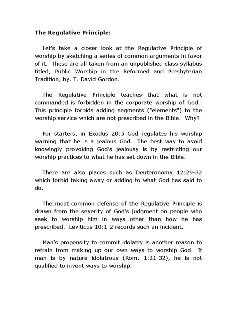 Regulative Principle | Download Free PDF | Worship | Catechism