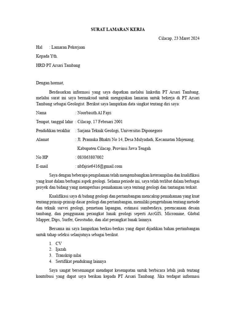 Noorbasith Al Fajri - Geologist | PDF | Business