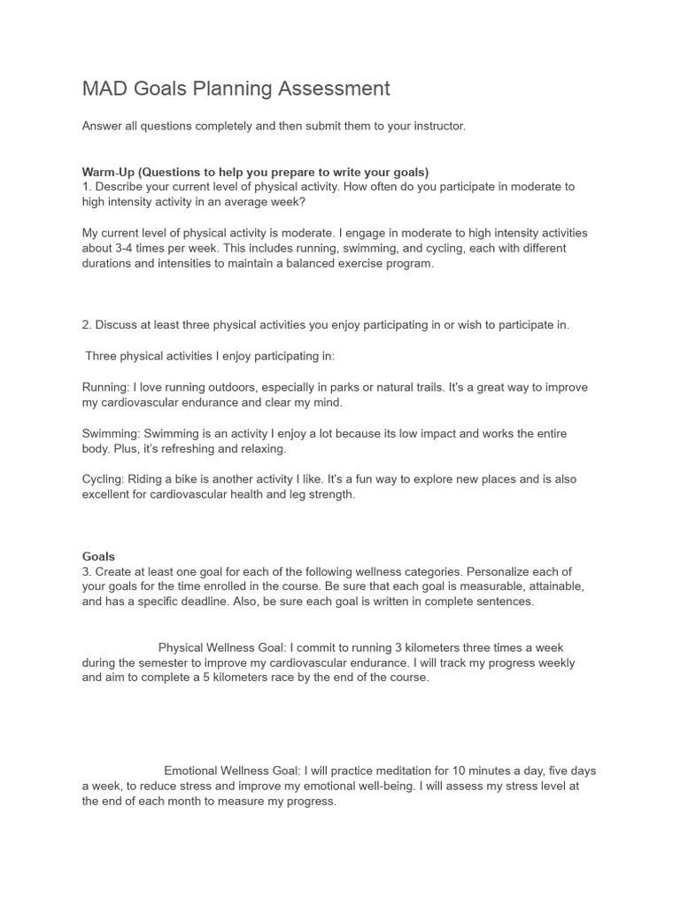 MAD Goals Planning Assessment Guide | PDF | Goal | Physical Fitness