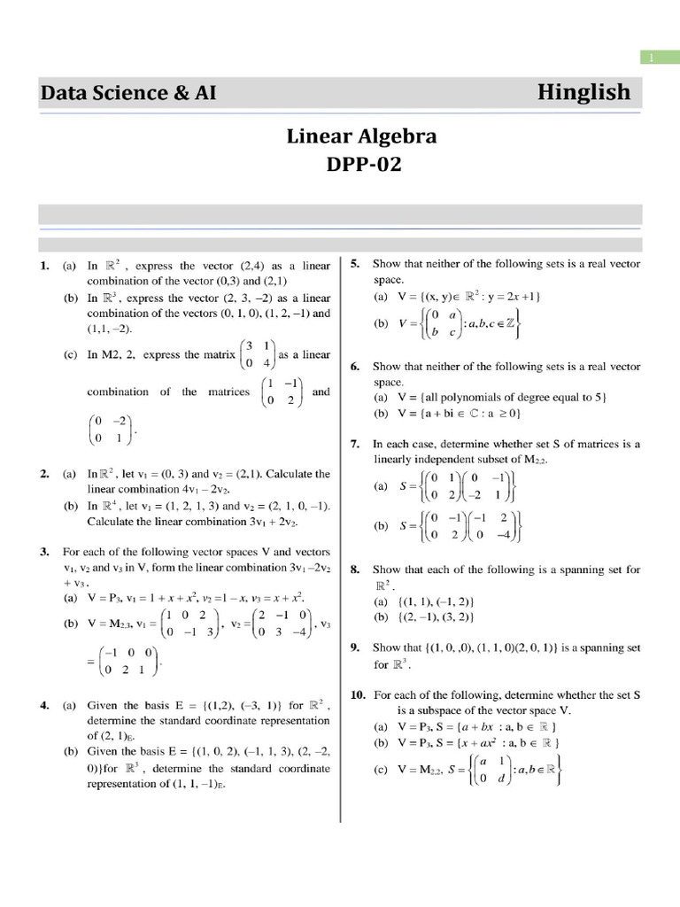Linear Algebra - DPP 02 | PDF
