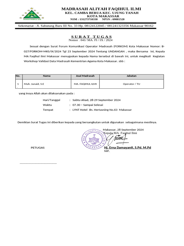 Contoh Surat Tugas Bimtek | PDF