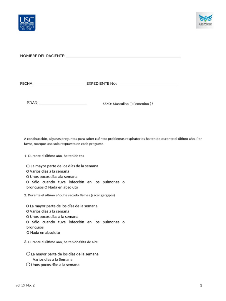 SGRQ EVALUACION SAN MIGUEL | PDF | Medicina CLINICA | Reflejos