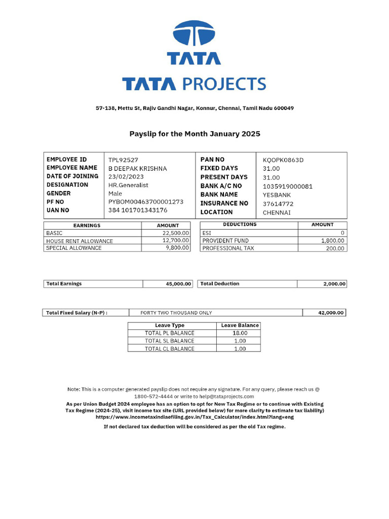 TPL Salary Slip | PDF
