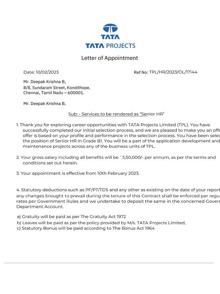 TPL - Offer Letter | PDF