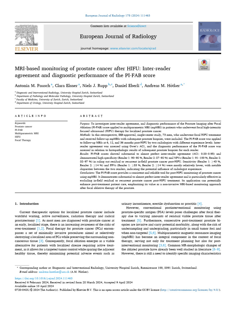 MRI Based Monitoring of Prostate Cancer After HIFU - Inter-Reader ...