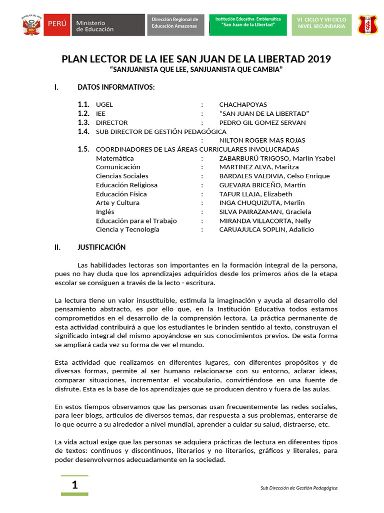 Plan Lector 2019 | PDF | Comprensión lectora | Aprendizaje