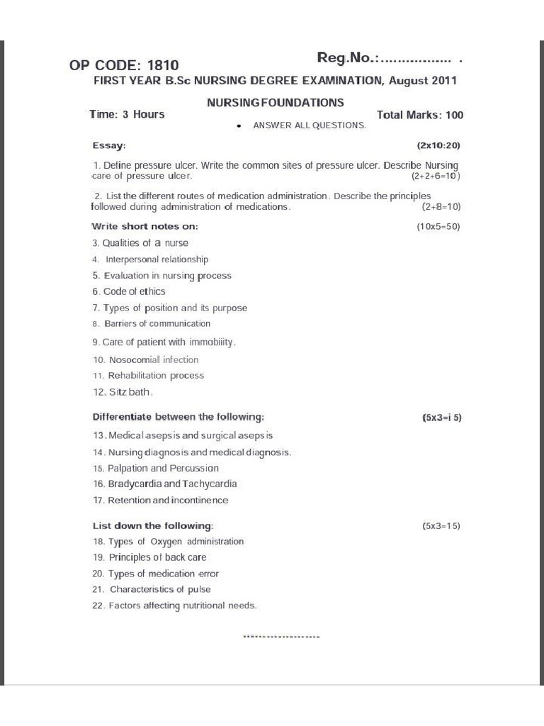 Nursing Foundation Kuhs Previous Year Question Papers2011 To 2022 | PDF