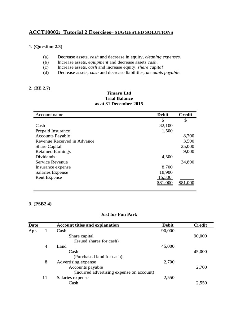 ACCT10002 Tutorial 2 in-class Exercises_Solutions | PDF | Debits And ... ACCT10002 Tutorial 2 in-class Exercises_Solutions | PDF | Debits And ...