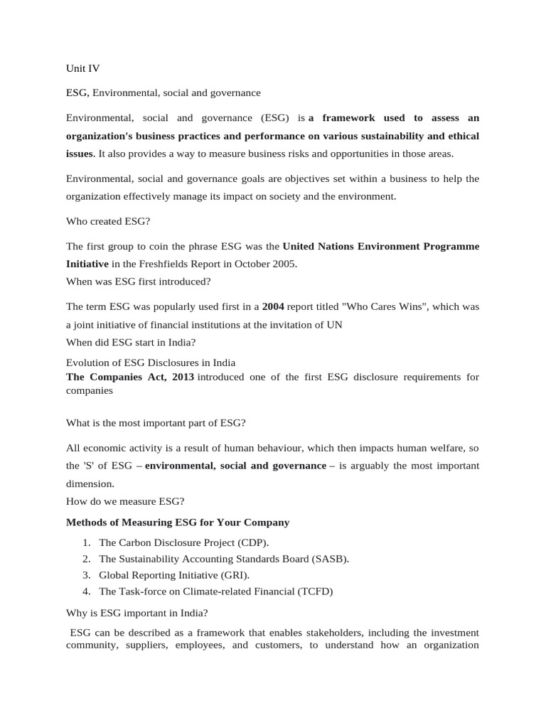 Environmental,Social and Governance,Unit IV CSR | PDF | Sustainability ...