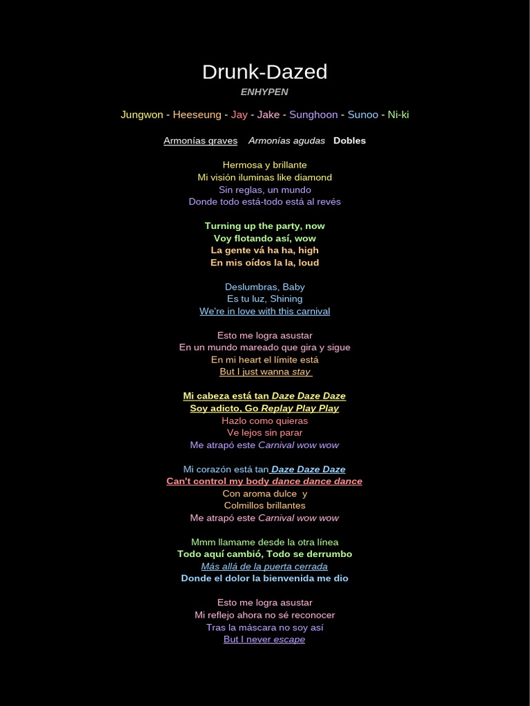 Drunk-Dazed (original ENHYPEN) Flowers Ent. - adaptacion by Quin Suny | PDF | Grabación de ...