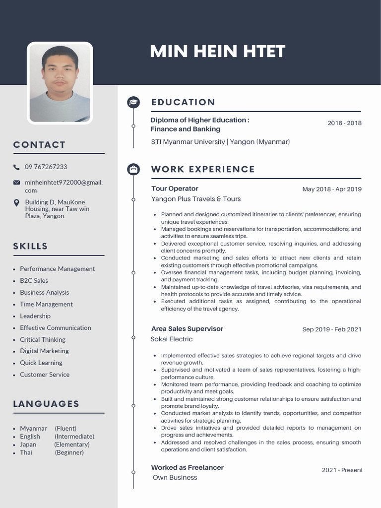 Min Hein Htet - Professional CV Resume | PDF | Marketing | Sales