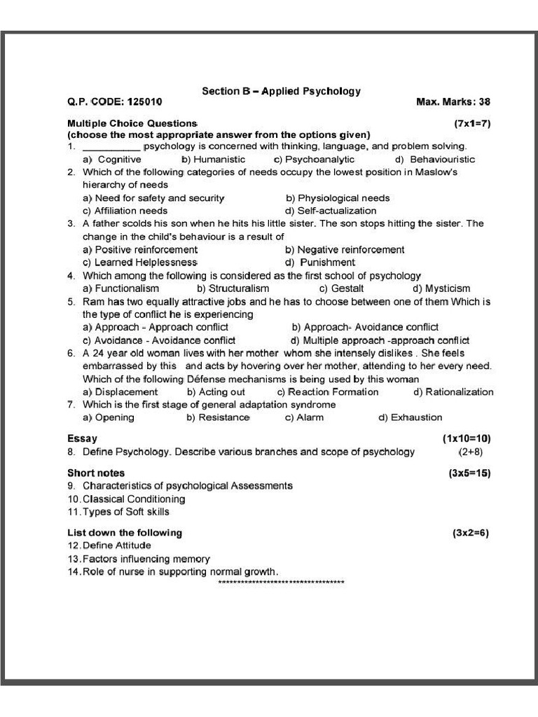 psychology kuhs question paper 2011 to 2o22 | PDF