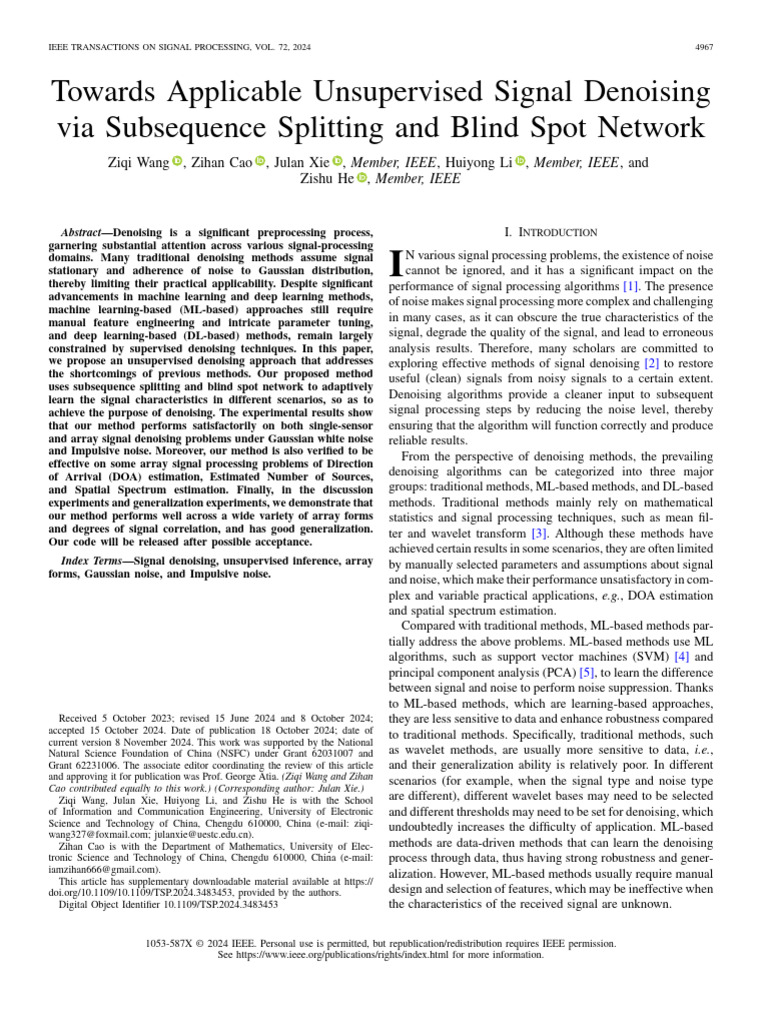 J2024-Towards Applicable Unsupervised Signal Denoising Via Subsequence Splitting and Blind Spot ...